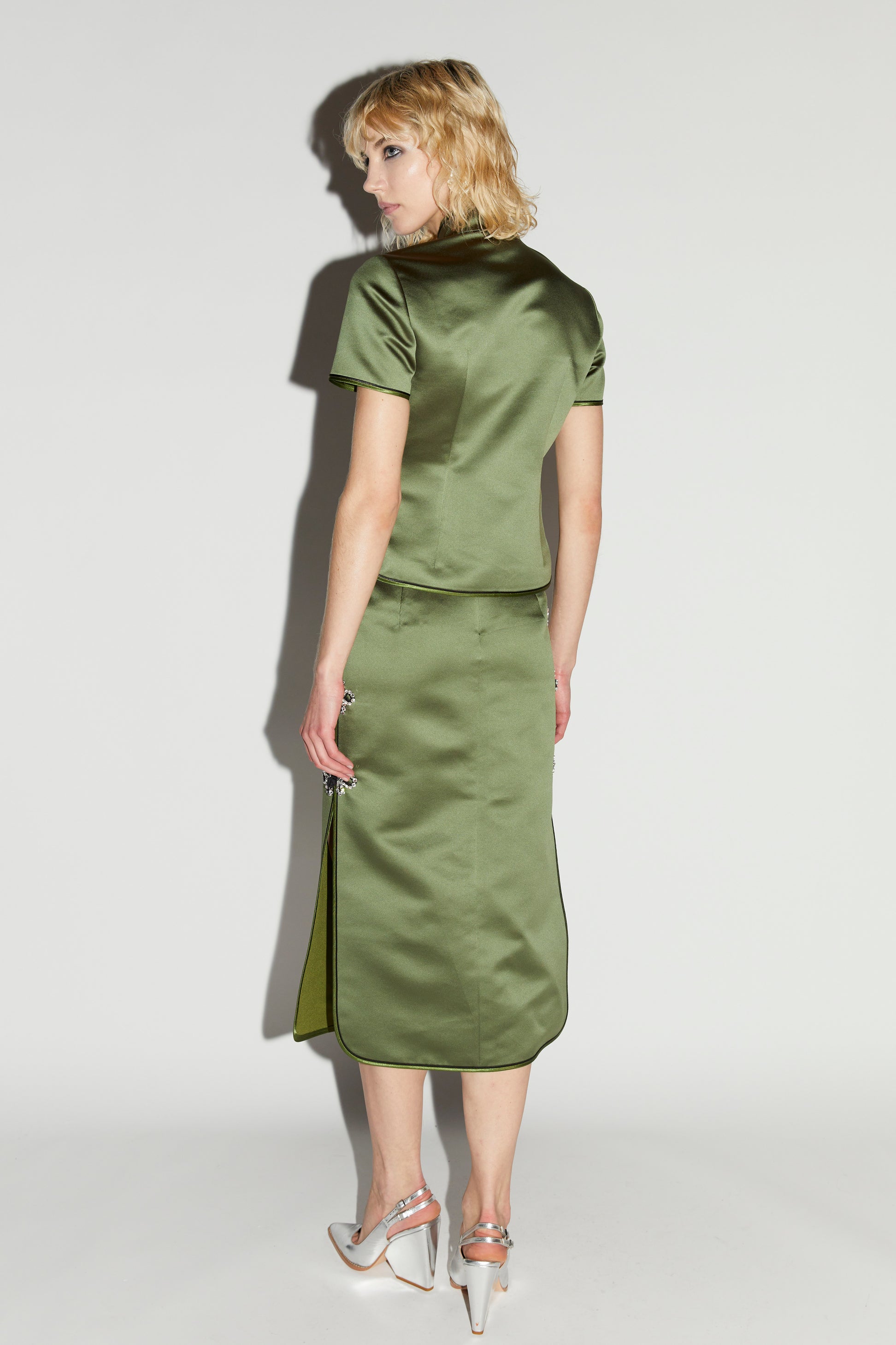 DANNY TOP OLIVE GREEN SATIN – HUISHAN ZHANG