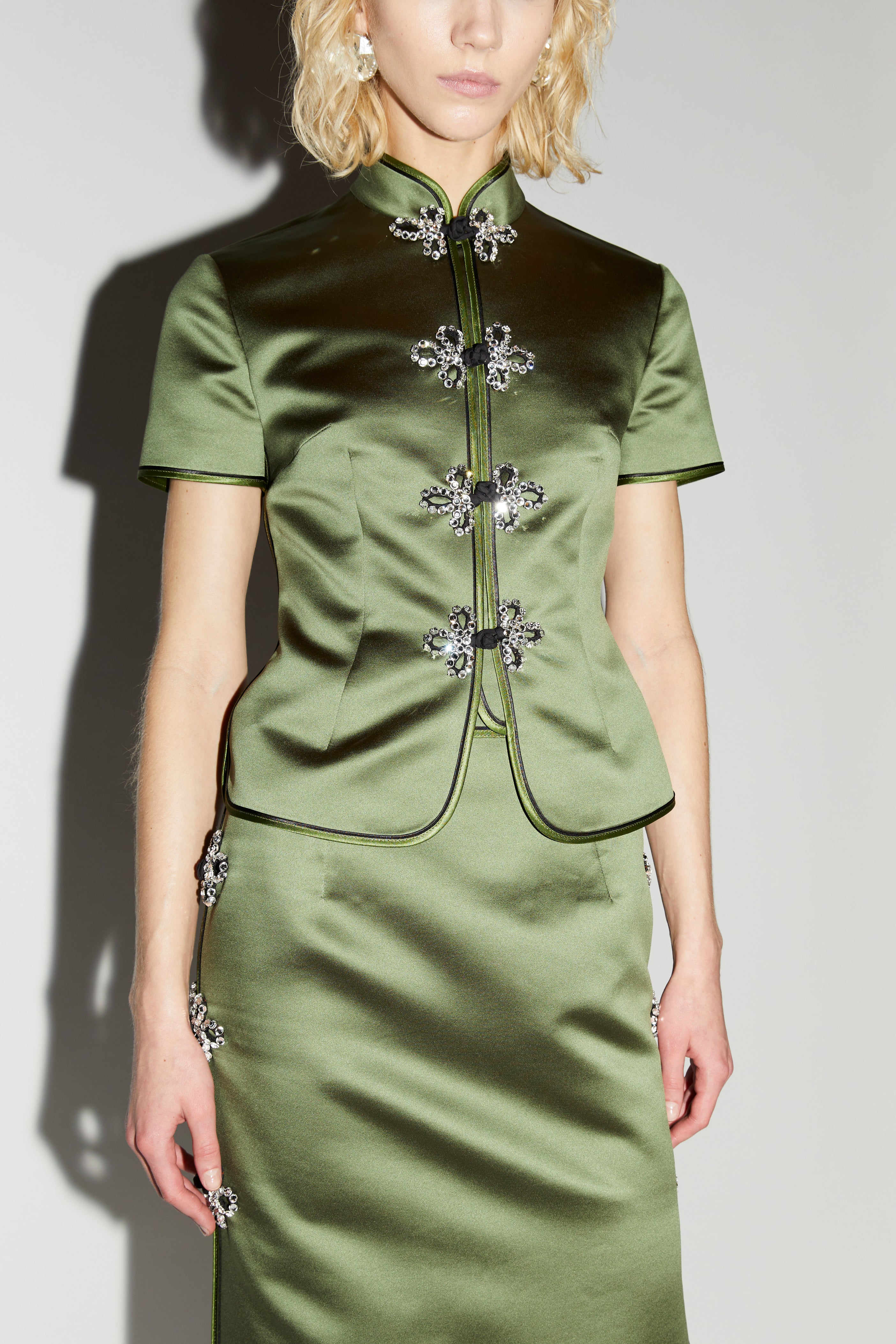 DANNY TOP OLIVE GREEN SATIN – HUISHAN ZHANG