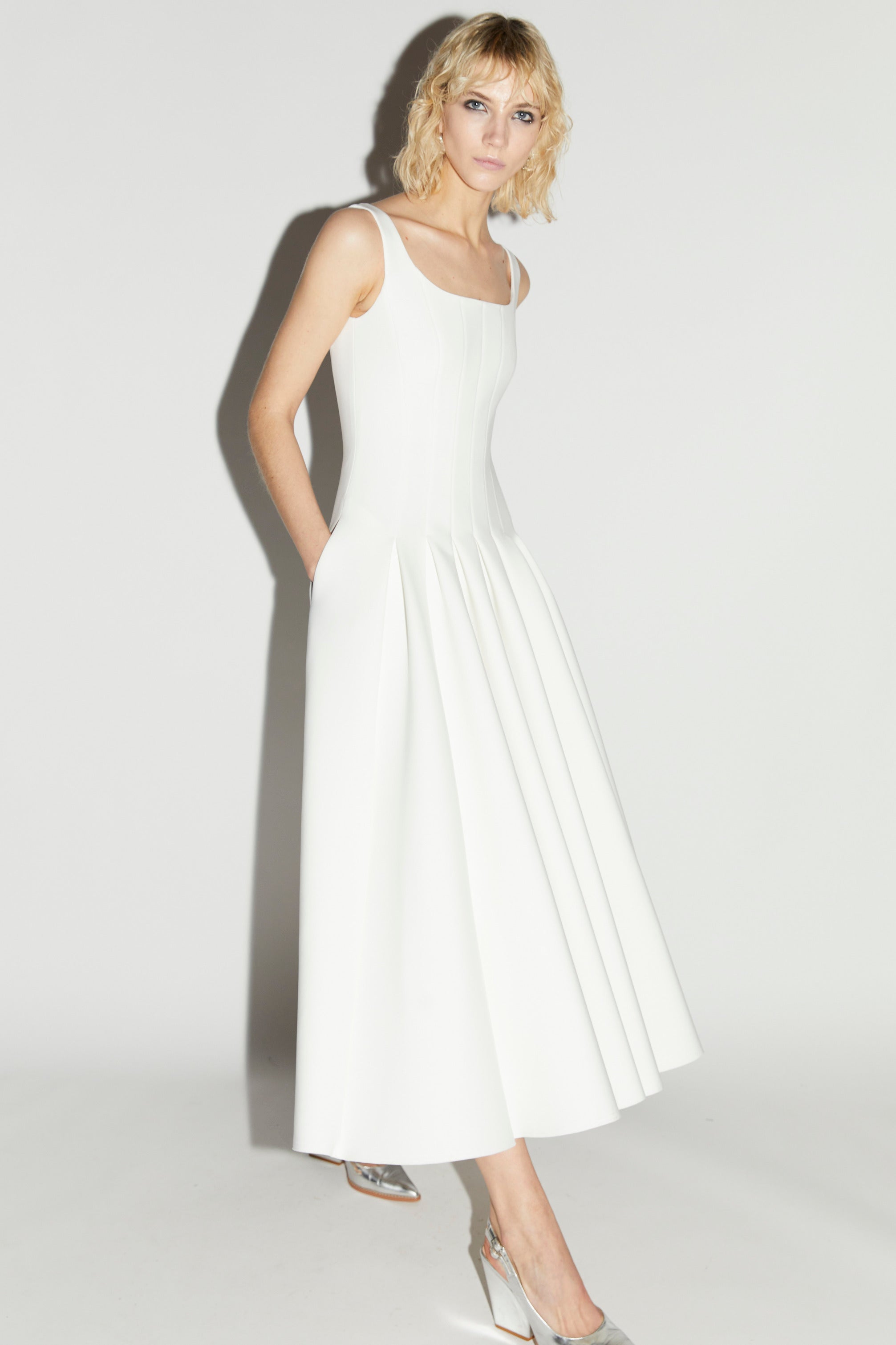DARLA DRESS WHITE SCUBA – HUISHAN ZHANG